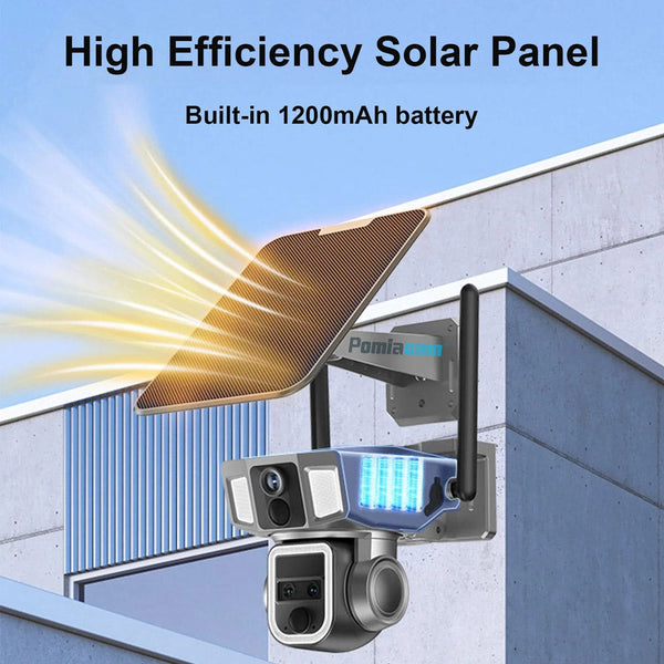 CRONY Y7A 4G-WiFi-4K-8MP(10X) Solar Triple-lens Linkage Camera CCTV 9W ...